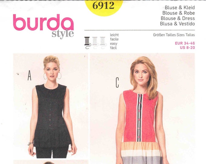 Burda 6912 Blouse and Dress Pattern 6912. Sizes 8-20 Sleeveless or 3/4 ...