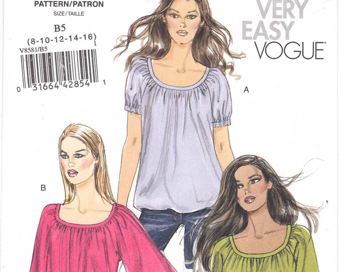 Very Easy Vogue Women's Top Pattern V8581 Uncut Sizes 8-16. Peasant ...