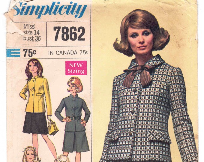 60s Women's Suit Pattern Simplicity 7862 Size 14 Bust 36. Lined Hip ...