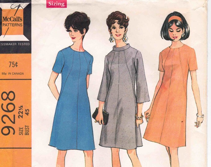 60s Half Size Dress Pattern 9268 Size 22.5 Bust 45 In. Mod A-line Dress ...