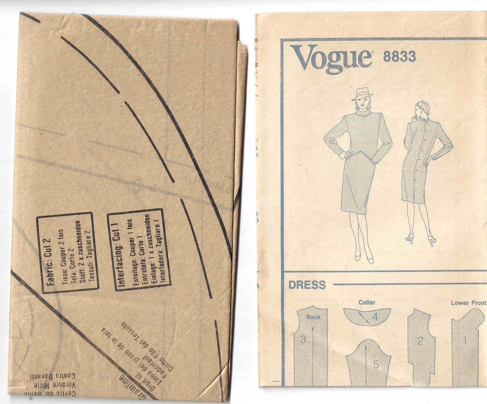 Vogue 80s Dress Pattern 8833 Size 12 Bust 34. Loose Fitting Straight ...