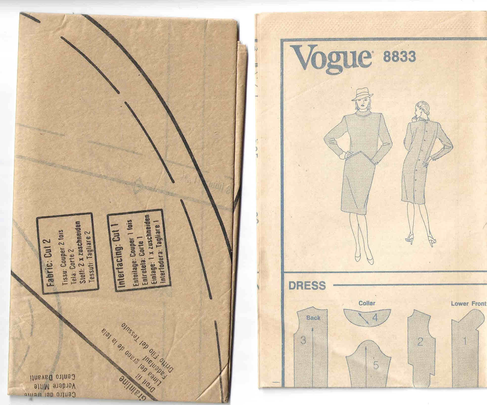Vogue 80s Dress Pattern 8833 Size 12 Bust 34. Loose Fitting Straight ...