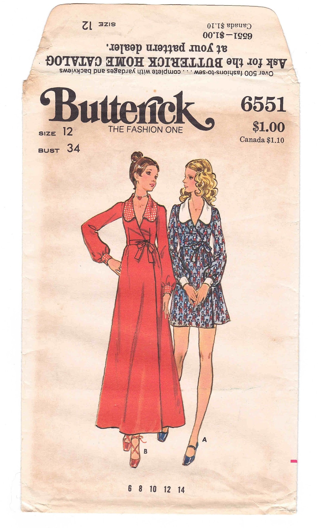 70s Wrap Dress Pattern Butterick 6551. Size 12 Bust 34. Wrap Dress ...