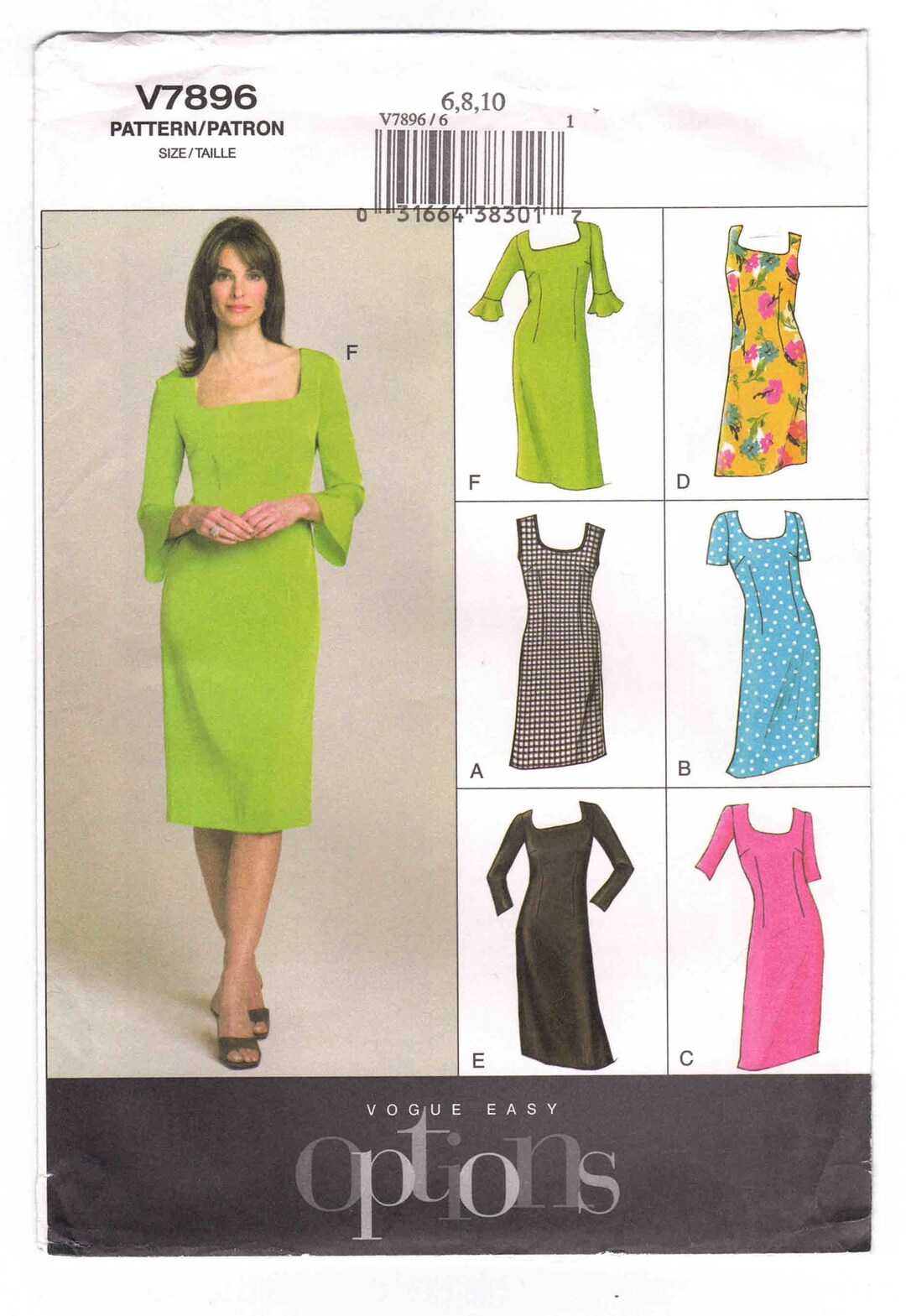 Vogue Easy Options Dress Pattern 7896. Uncut/ff Sizes 6-10 Bust 30.5-32 ...