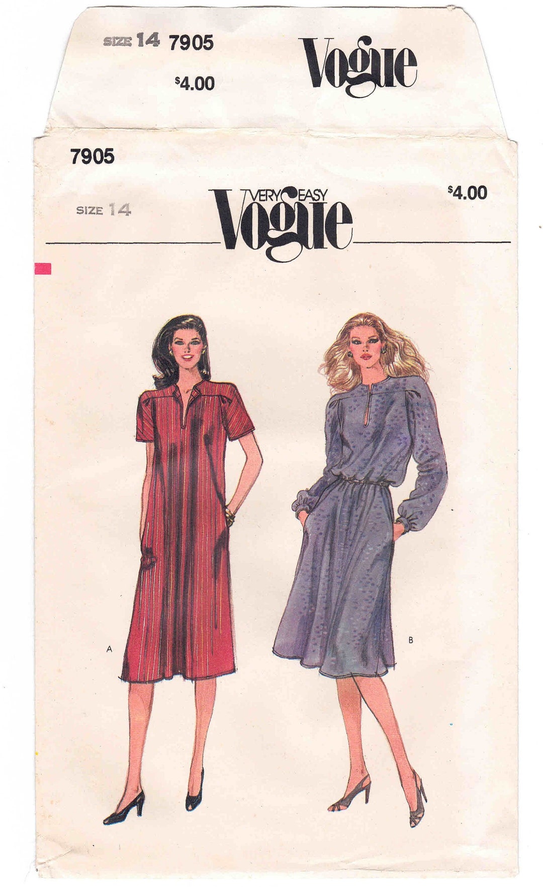 Very Easy Vogue 80s Sack Dress Pattern 7905 Size 14 Bust 36. - Etsy