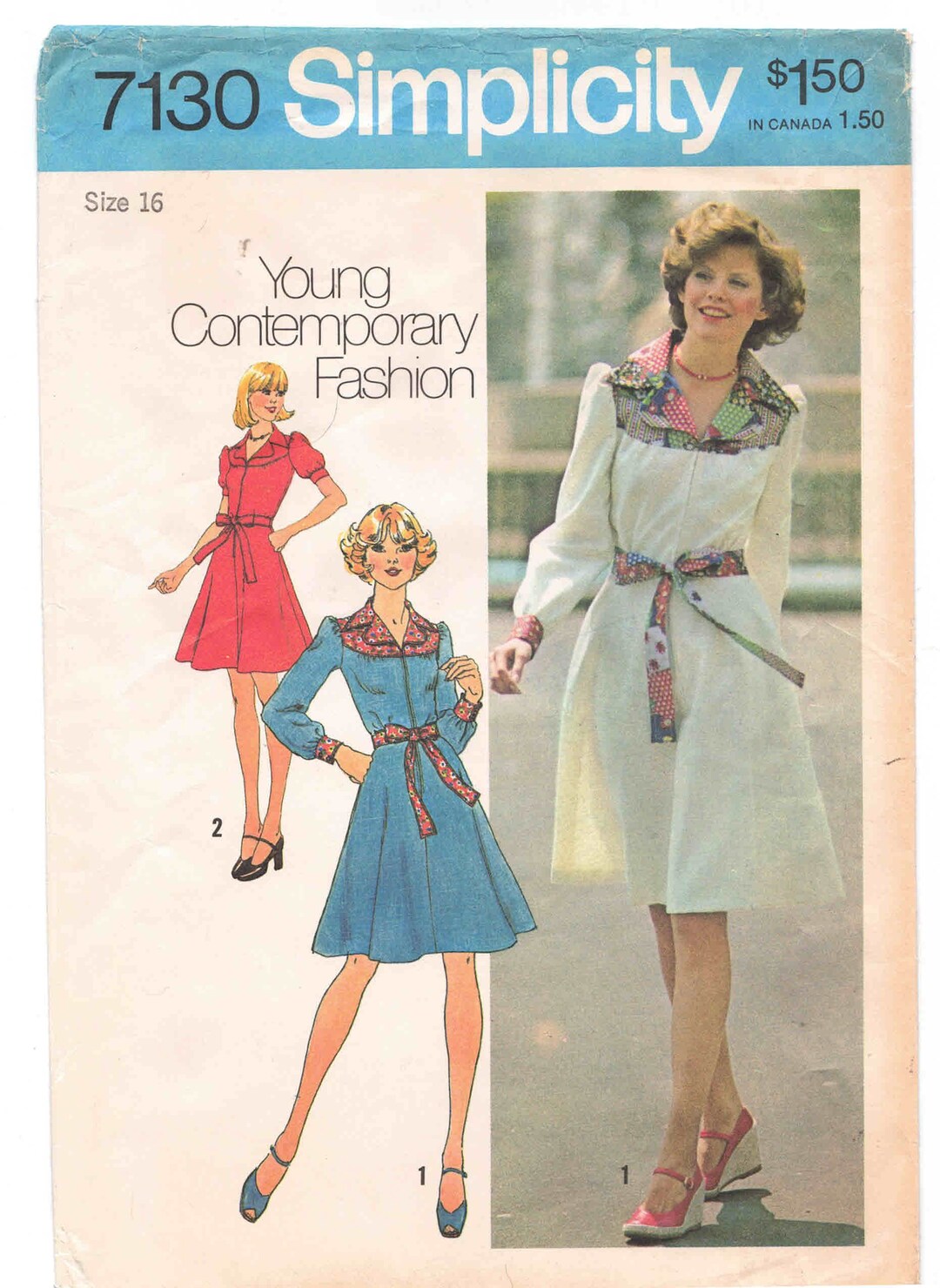 70s Dress Pattern Simplicity 7130 Size 16 Bust 38. Yoked Flared ...