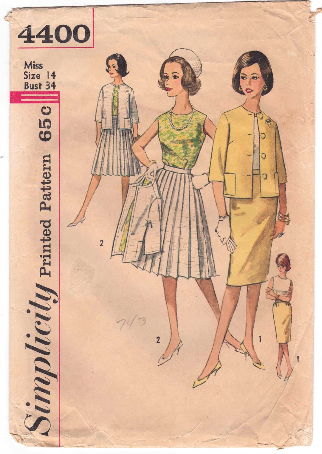 60s Suit Pattern: Simplicity 4400, Size 14 - Skirt, Top & Jacket - Etsy