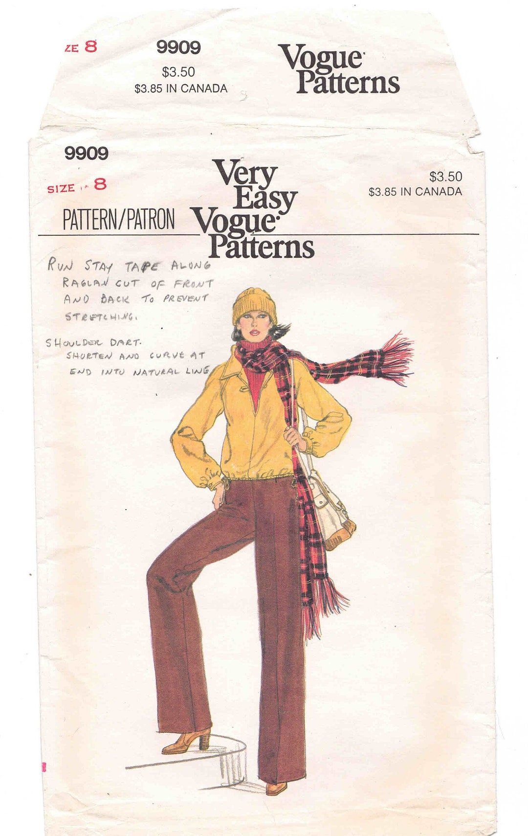 70s Very Easy Vogue Top & Pants Pattern 9909 Size 8 Bust 31.5 In ...