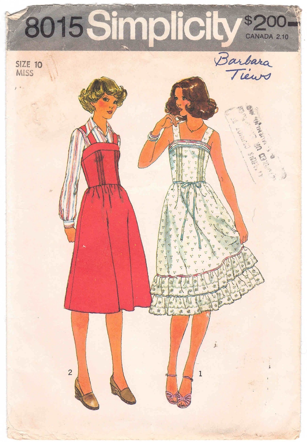70s Jumper Dress Pattern Simplicity 8015 Size 10 Bust 32.5. Apron Dress ...