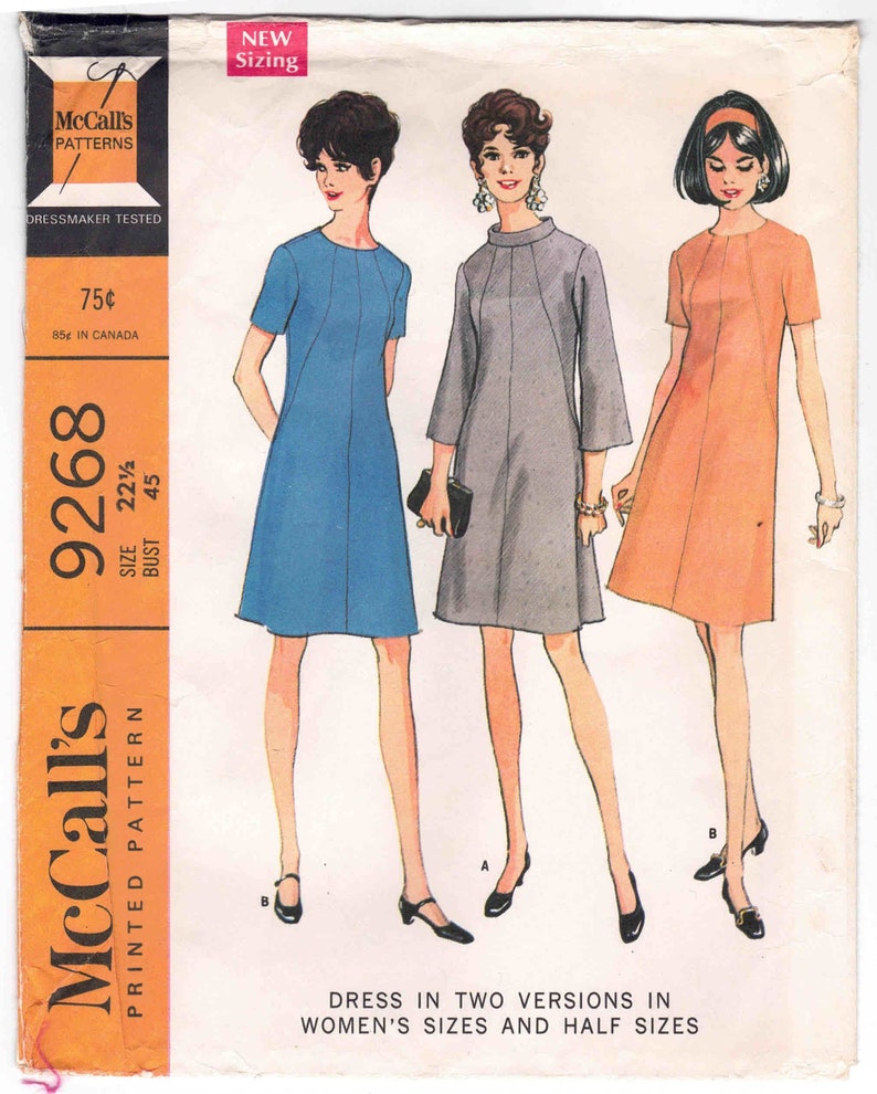 60s Half Size Dress Pattern 9268 Size 22.5 Bust 45 In. Mod - Etsy