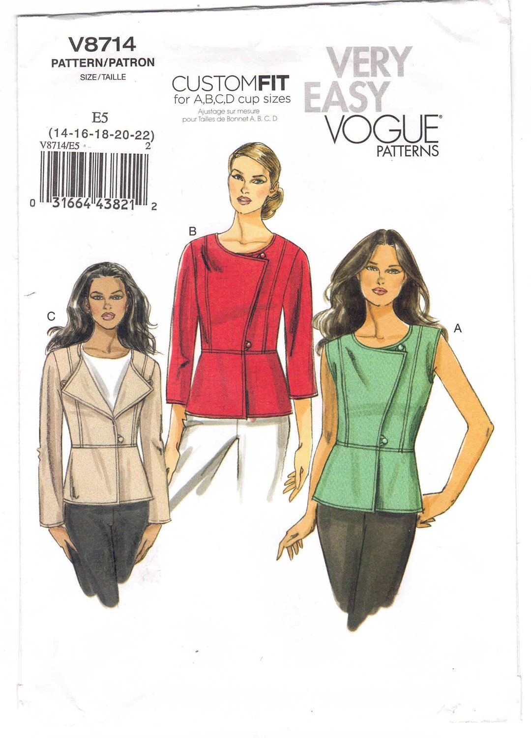 Vogue 8174 Jacket & Vest Sewing Pattern: Custom Fit A-D Cups - Etsy