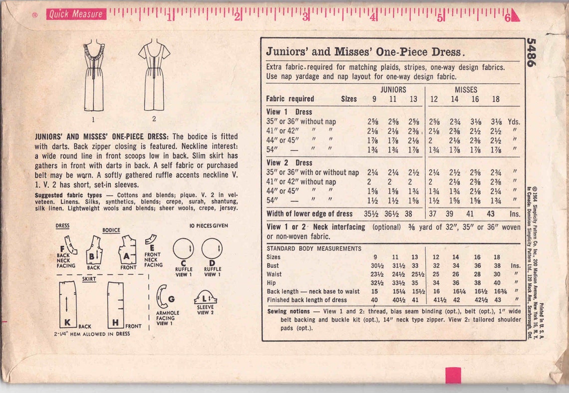 60s Junior Sheath Dress Pattern Simplicity 5486. Size 13 Bust - Etsy