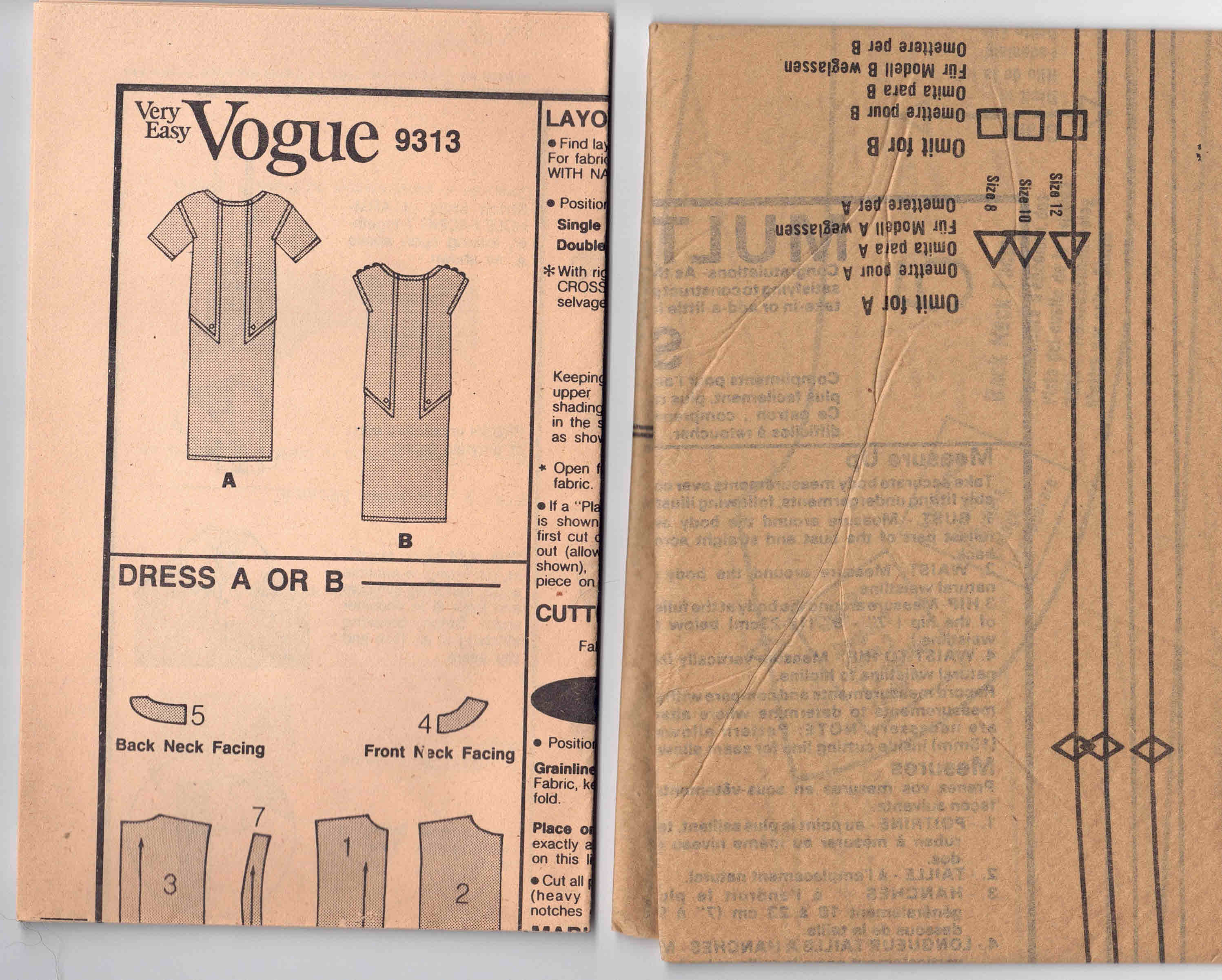 80s Very Easy Very Vogue Dress Pattern 9313. Uncut/ff Sizes 8-12 Bust ...