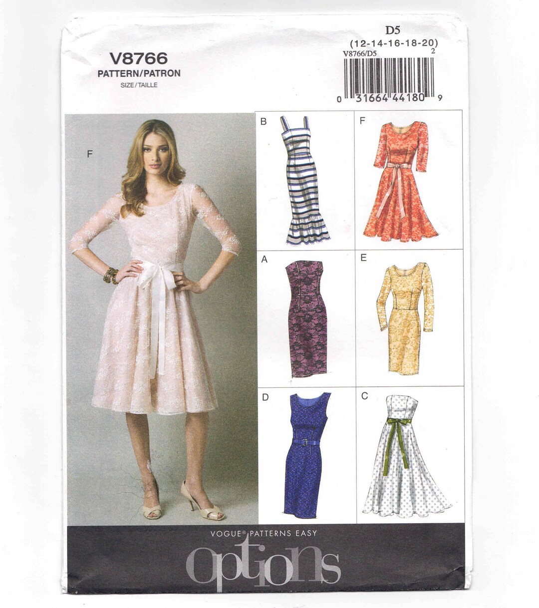 Vogue Easy Options Dress Pattern 8766 - Uncut/ff Sizes 12-20. Strapless ...