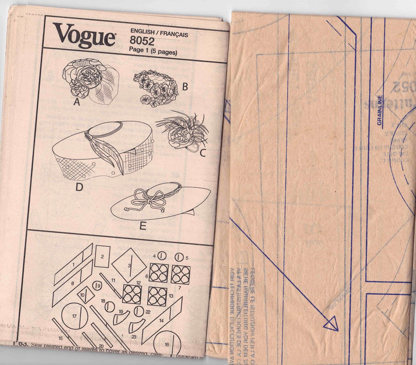 Vogue 8052 Reproduction Vintage 50s Hats Pattern. Fascinator - Etsy