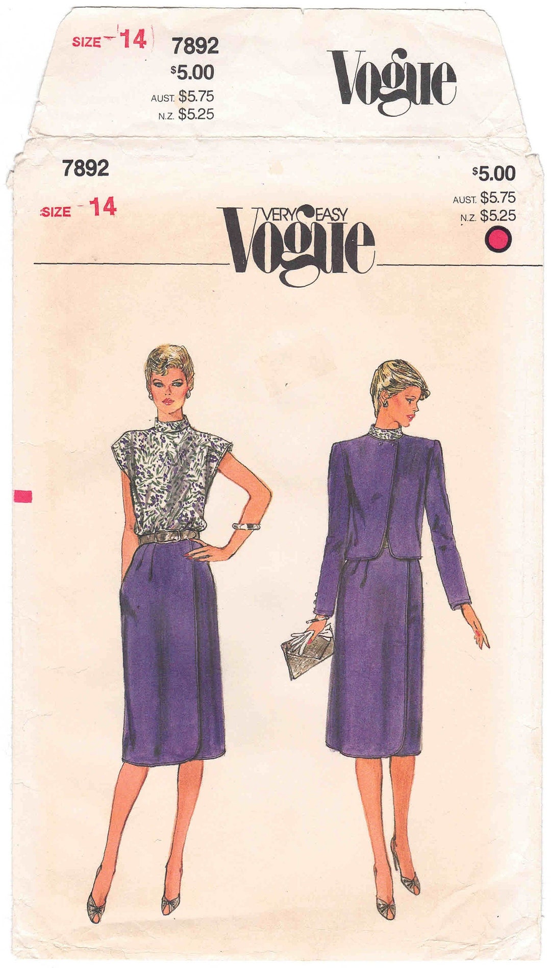 80s Very Easy Vogue Jacket & Dress Pattern 7892 Size 14 Bust 36. Stand ...