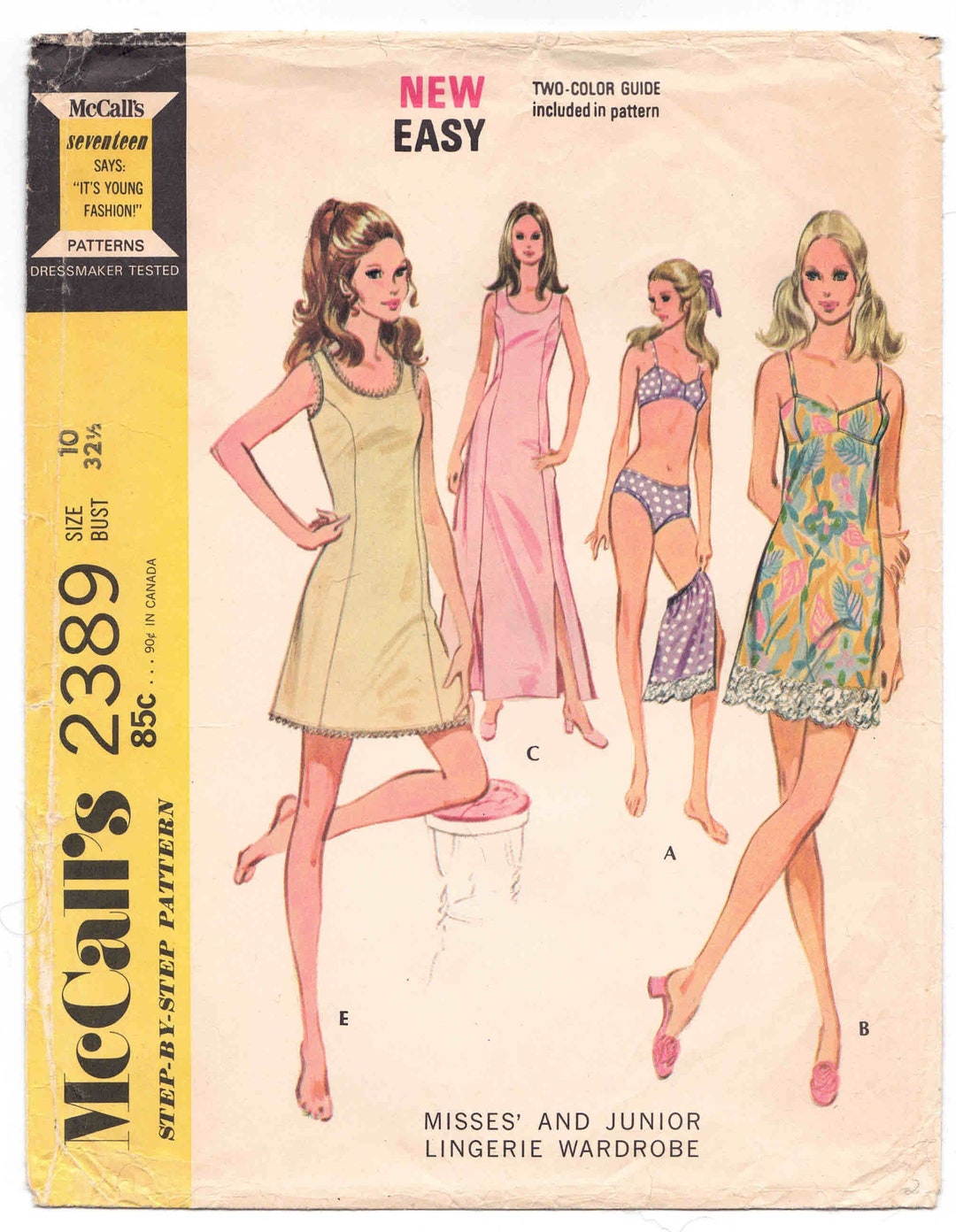 70s Lingerie Pattern Mccall's 2389 Size 10 Bust 32.5. Bra and Panties ...