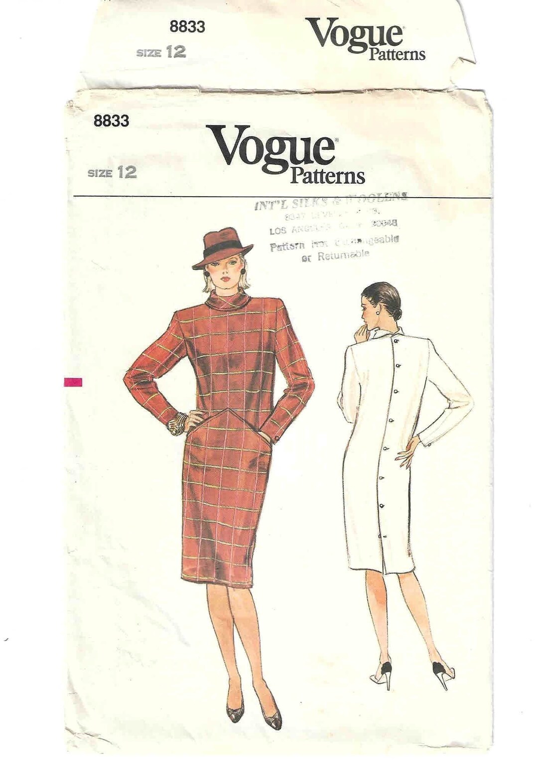 Vogue 80s Dress Pattern 8833 Size 12 Bust 34. Loose Fitting Straight ...
