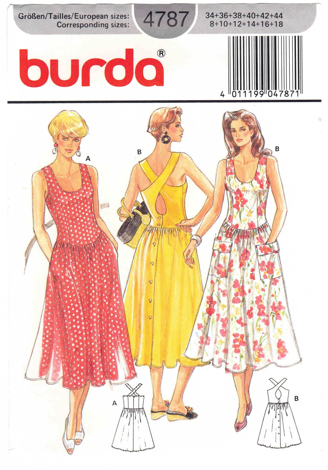 90s Sundress Pattern Burda 4787 Uncut Sizes 8-18. Scoop Neck - Etsy