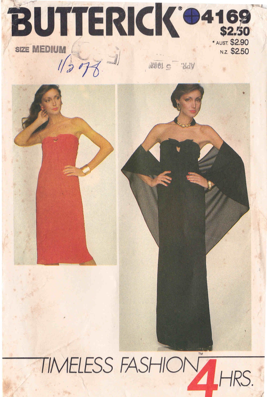 80s Strapless Evening Dress Pattern Butterick 4169. Size Medium 12-14 ...