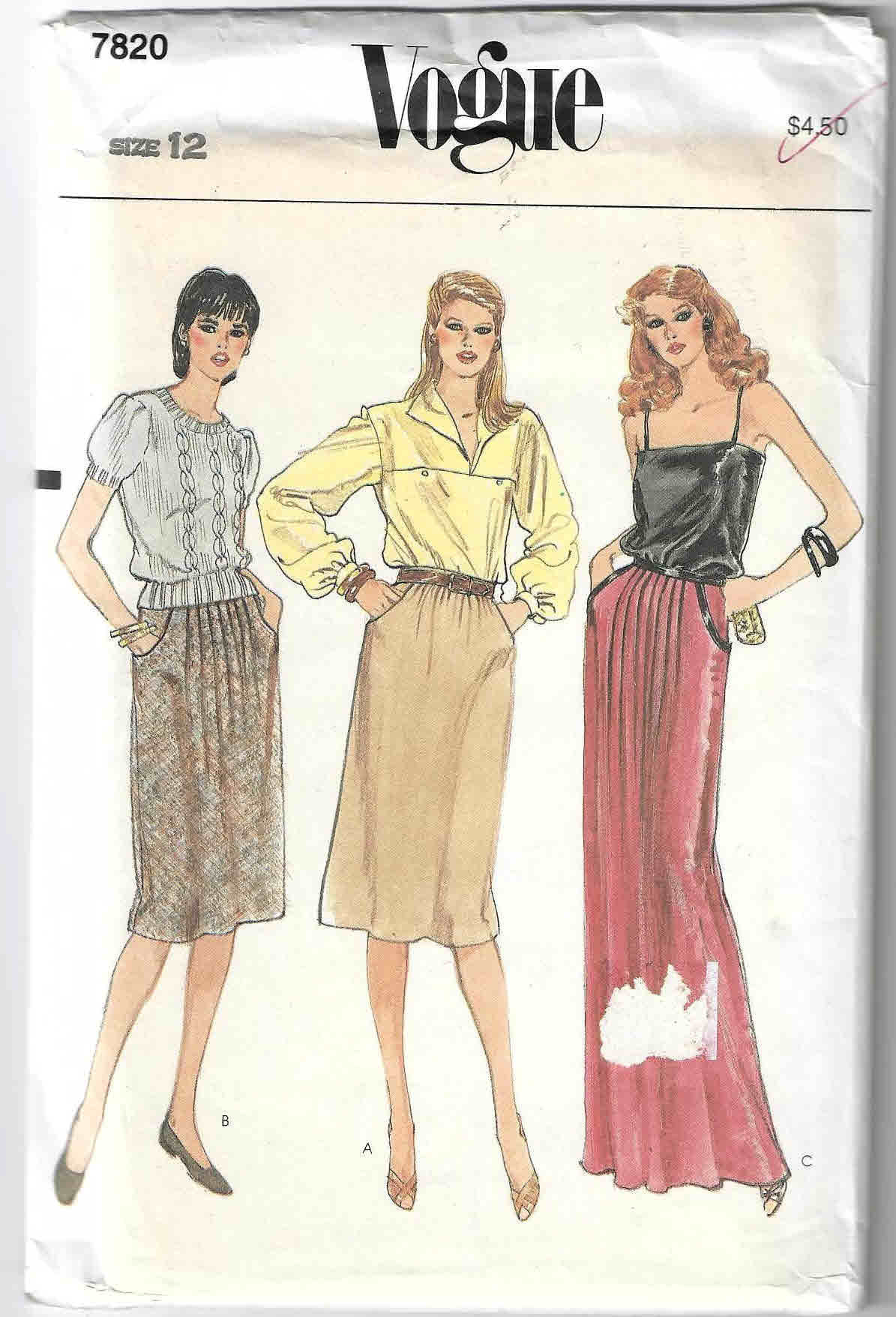 Vogue 80s Skirt Pattern 7820 Size 12 Waist 26.5 Inches. A-line Skirt in ...