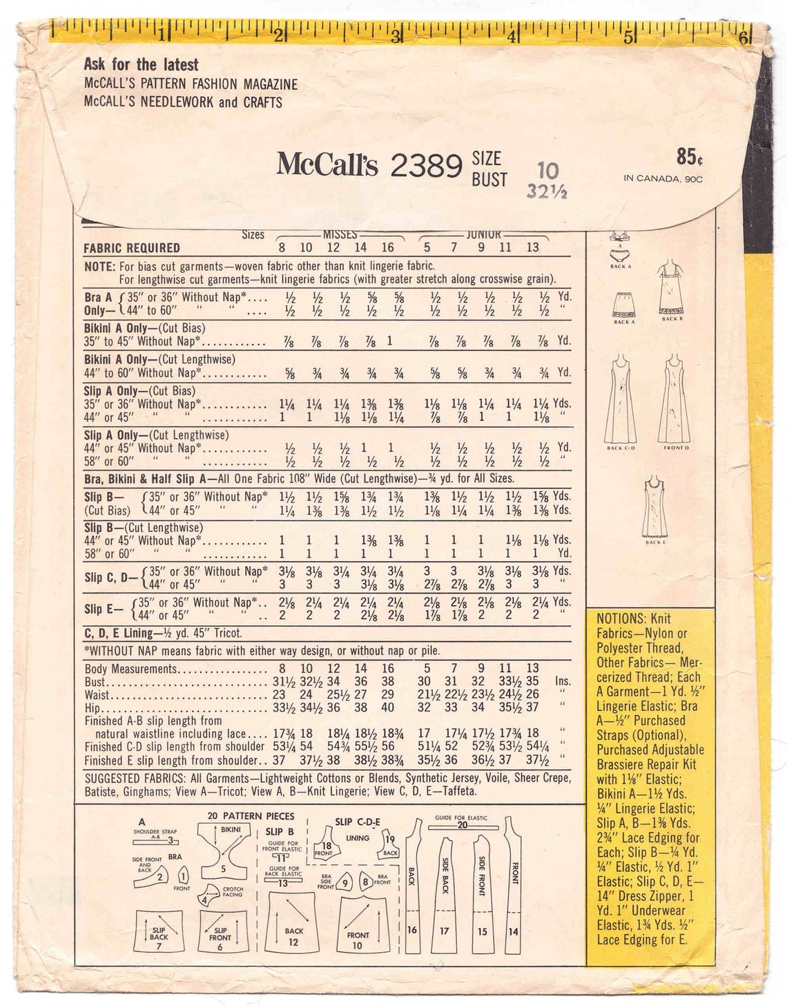 70s Lingerie Pattern Mccall's 2389 Size 10 Bust 32.5. Bra and Panties ...
