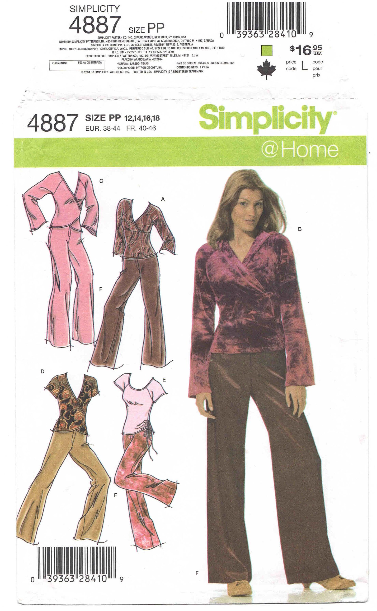 Simplicity 4887 Knit Top & Pants Pattern 4887. Uncut Sizes 12-18 Bust ...