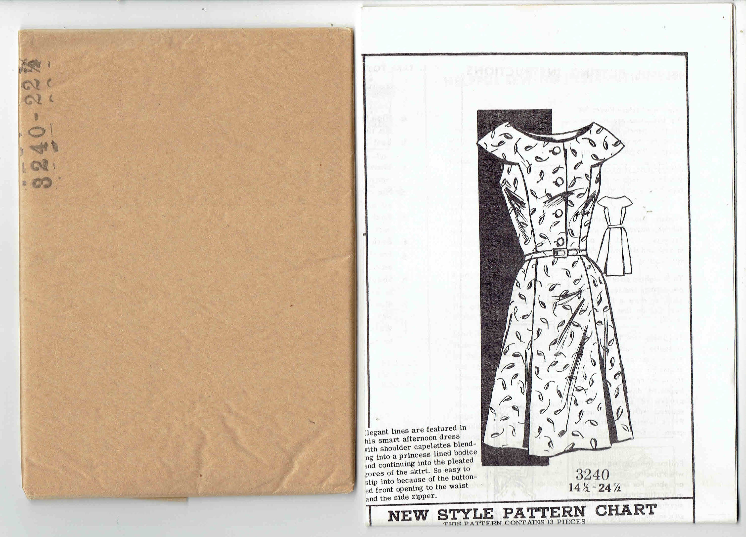 60s Half Size Dress Pattern Mail Order 3240. Bateau/boat Neck Dress ...