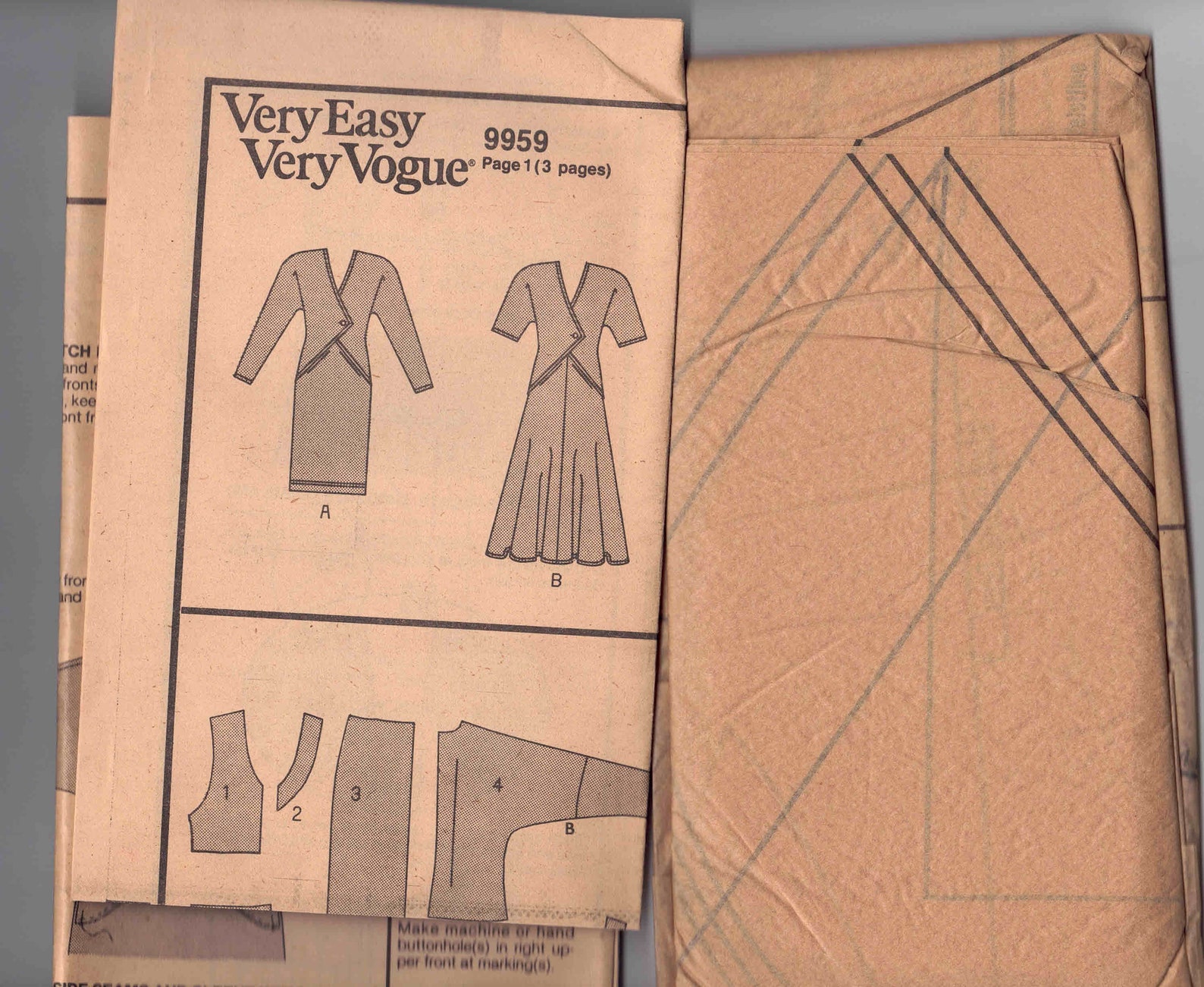 80s Very Easy Vogue Dress Pattern 9959. Uncut/ff Sizes 8-12 Surplice ...