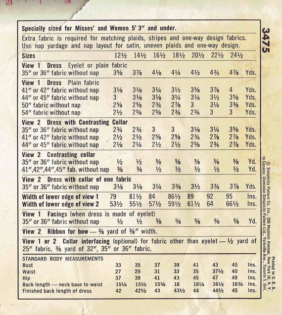 1960s Simplicity 3475 Half Size Square Neckline Dress with Two Skirts ...