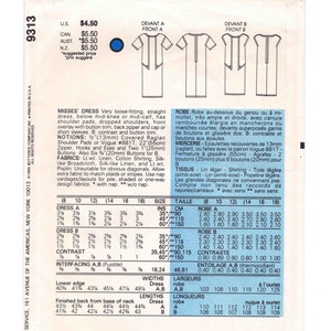 80s Very Easy Very Vogue Dress Pattern 9313. Uncut/ff Sizes 8-12 Bust ...