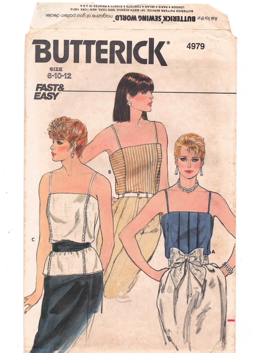 80s Camisole Pattern Butterick 4979 Size 8 Bust 31.5. Pullover Camisole ...