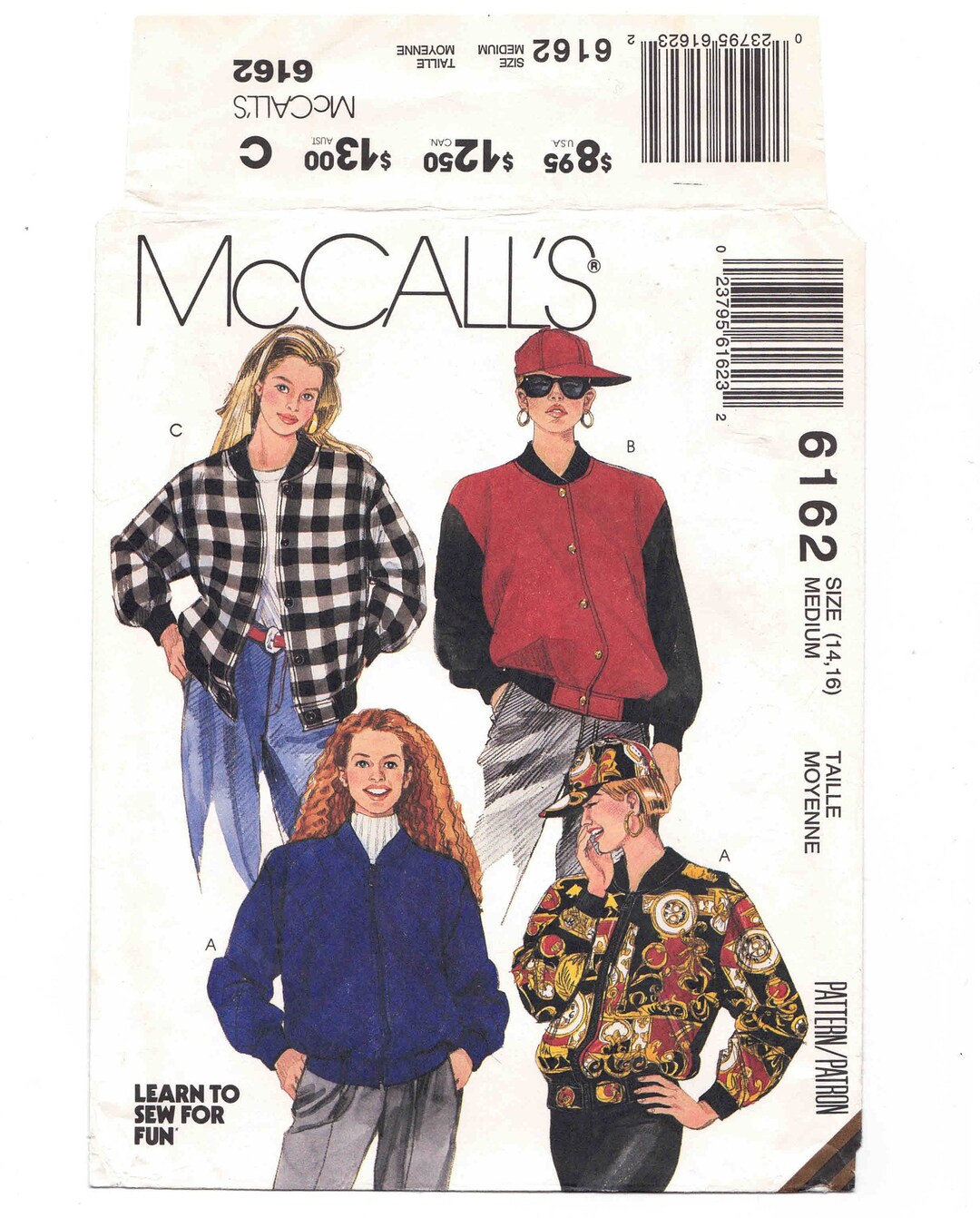 90s Bomber Jacket and Cap Pattern Mccall's 6162. Size Med 14-16 B 36-38 ...