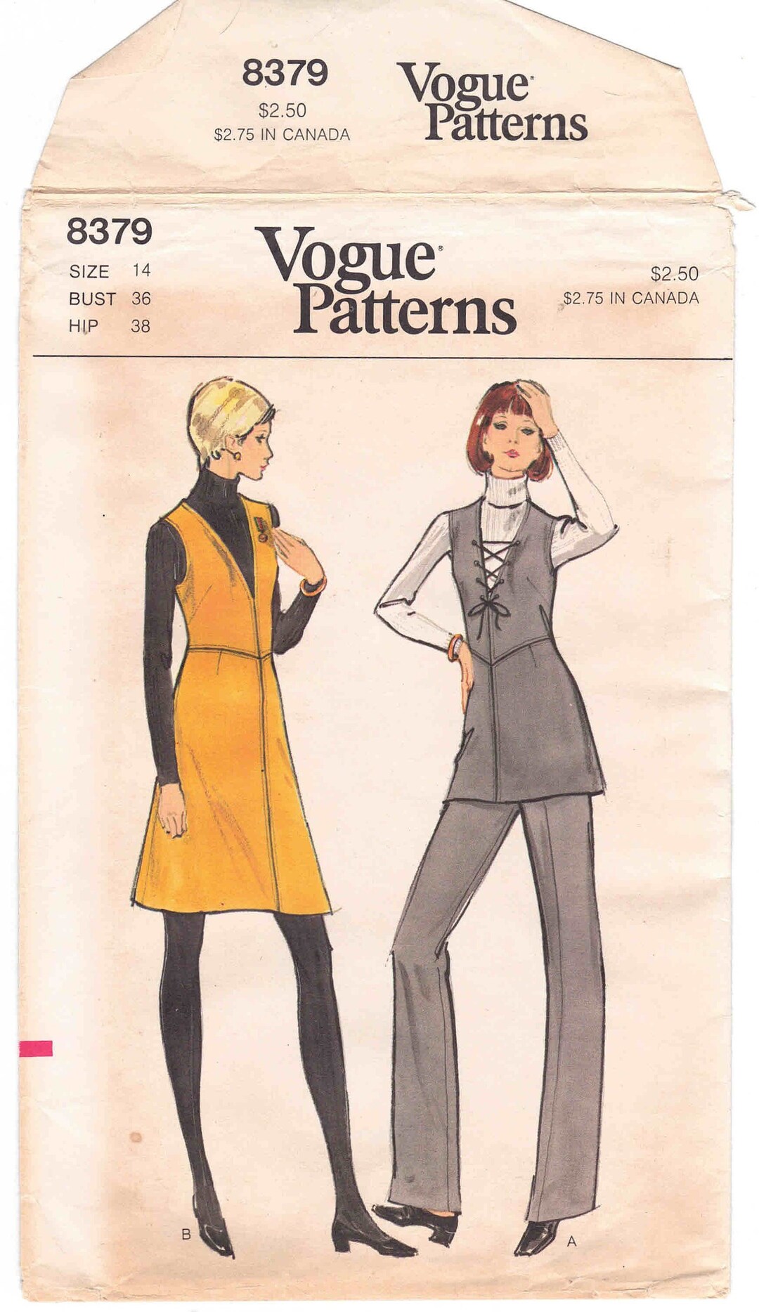 70s Vogue Mod Dress Jumper Pants Pattern 8379 Size 14 Bust - Etsy