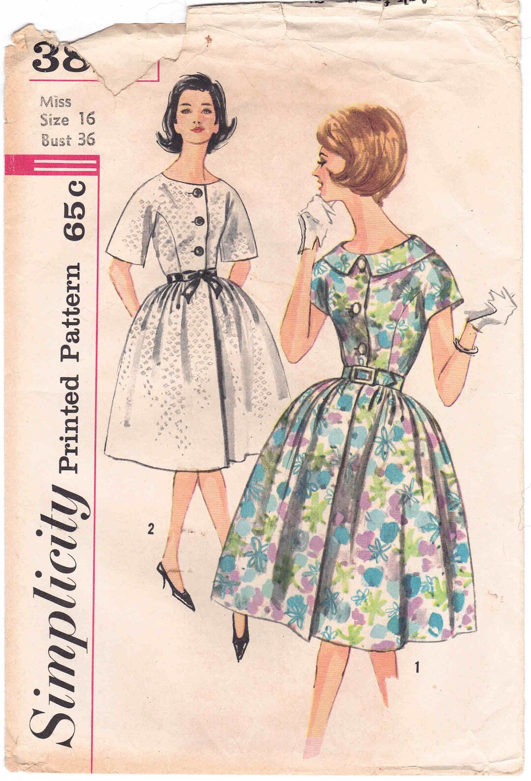 60s Dress Pattern Simplicity 3829 Size 16 Bust 36. Kimono Sleeve Dress ...