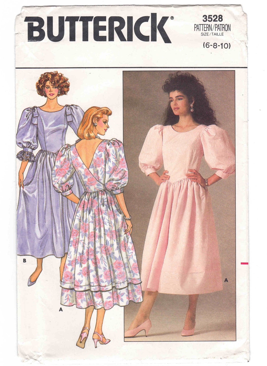 80s Back Back Wrap Dress Pattern Butterick 3528 Sizes 6-10. Bust 30.5 ...