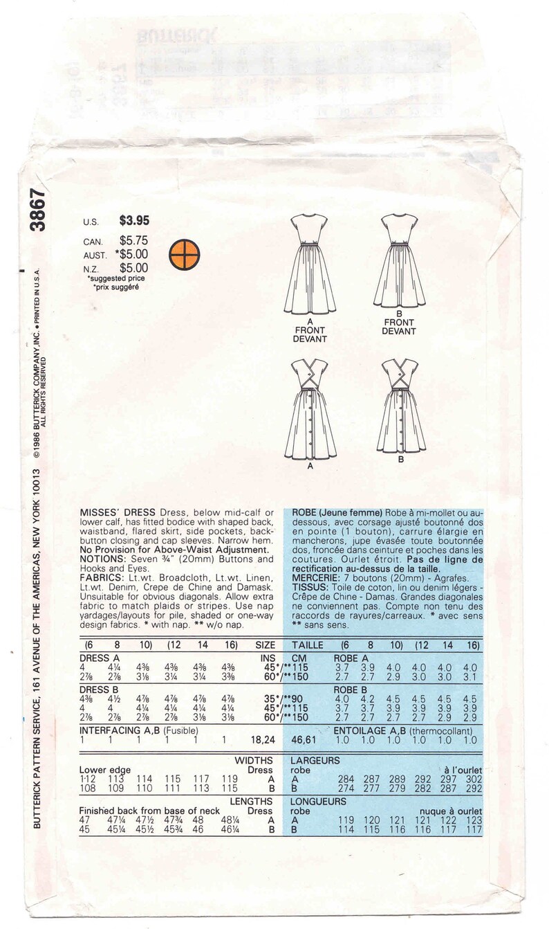 80s Dress Pattern Butterick Fast & Easy 3867 Uncut Sizes 6-10. Midi ...
