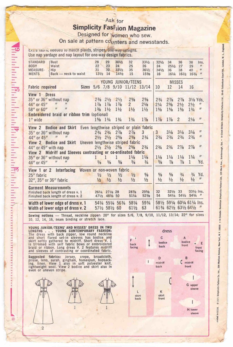 70s Cottage Core Boho Dress Pattern Simplicity 9725 Size 16 B - Etsy