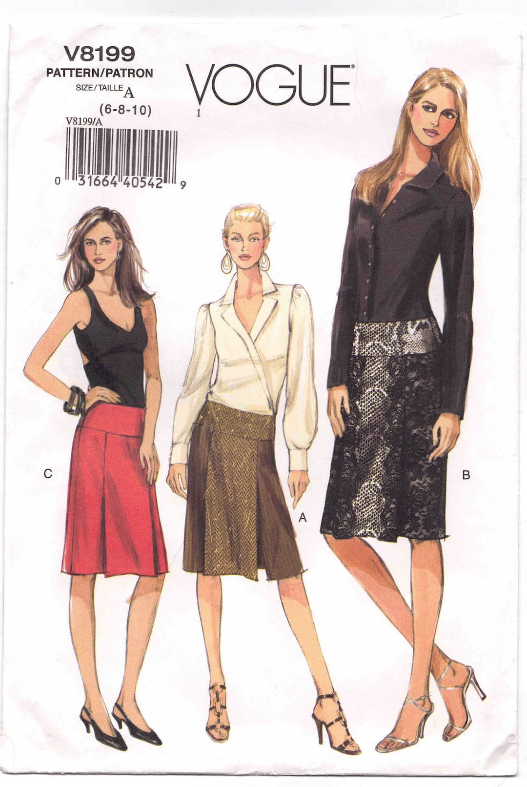 Vogue Skirt Pattern 8199 Uncut/ff Sizes 6-10 Waist 23-25 In. Slim ...