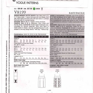 Vogue Skirt Pattern 8199 Uncut/ff Sizes 6-10 Waist 23-25 In. Slim ...