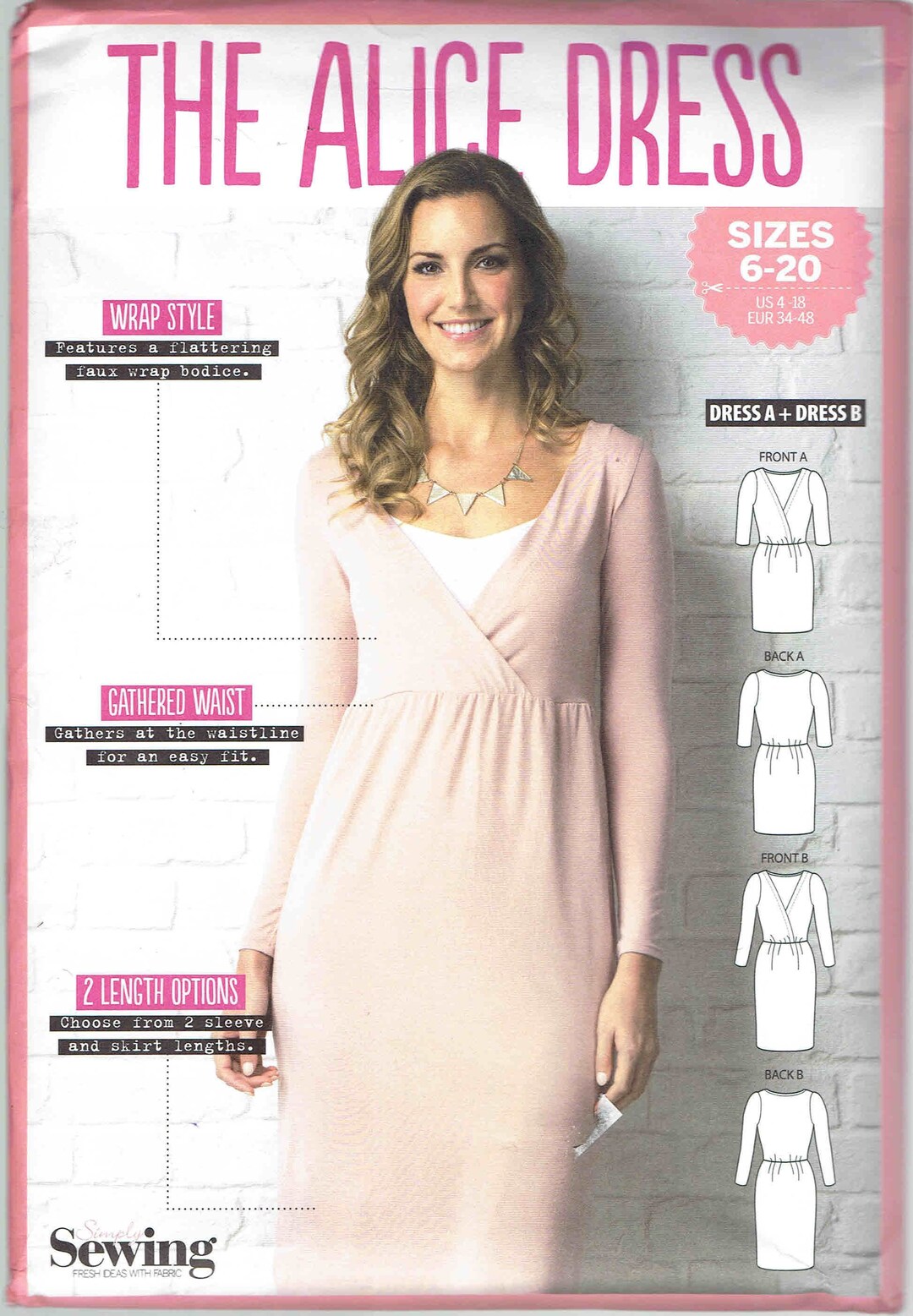 Alice Faux Wrap Dress Pattern by Simply Sewing. Sizes 4-18 Bust 32-45 ...