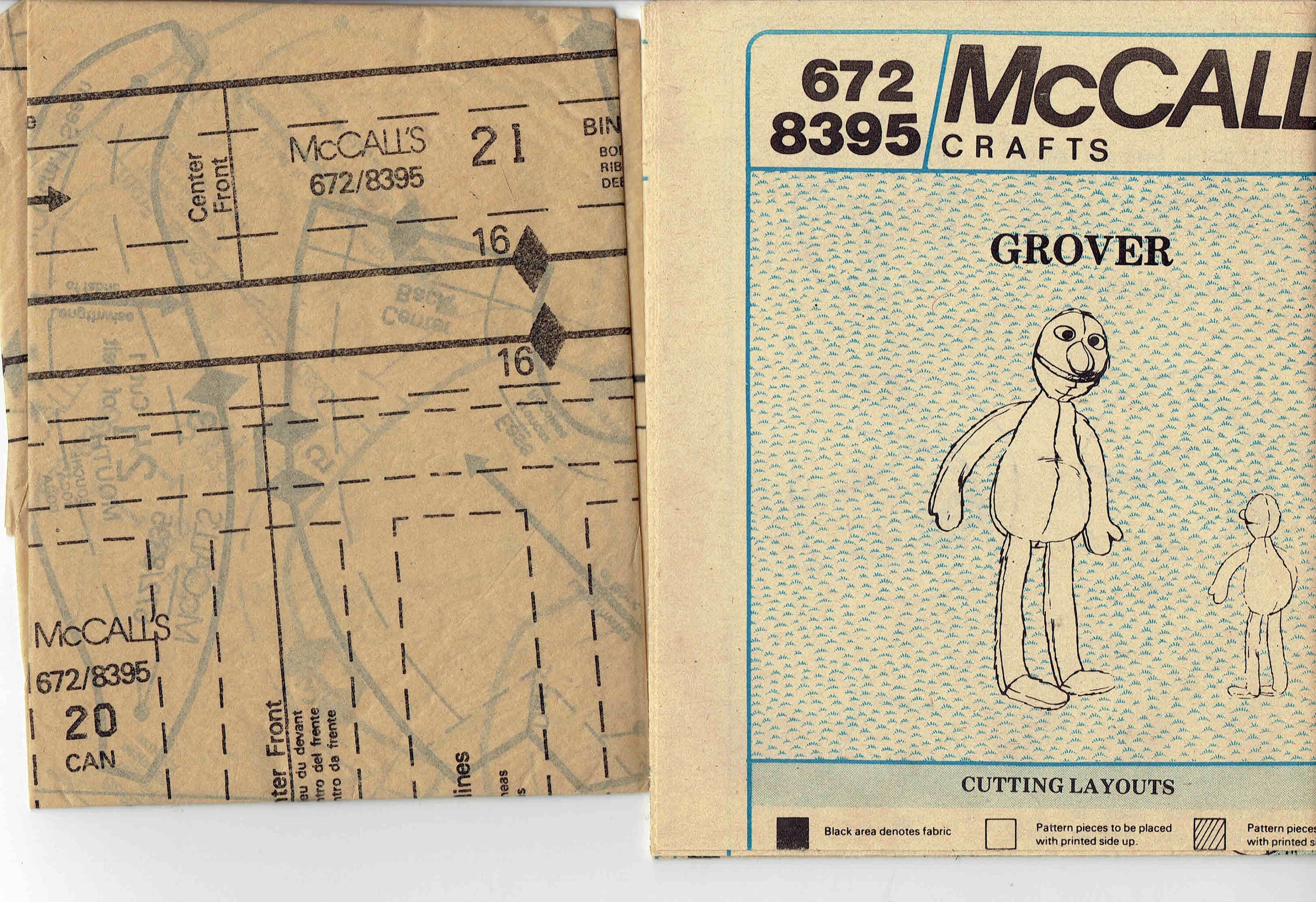 Sesame Street Muppets Grover, Oscar, Cookie Monster Pattern Mccall's ...