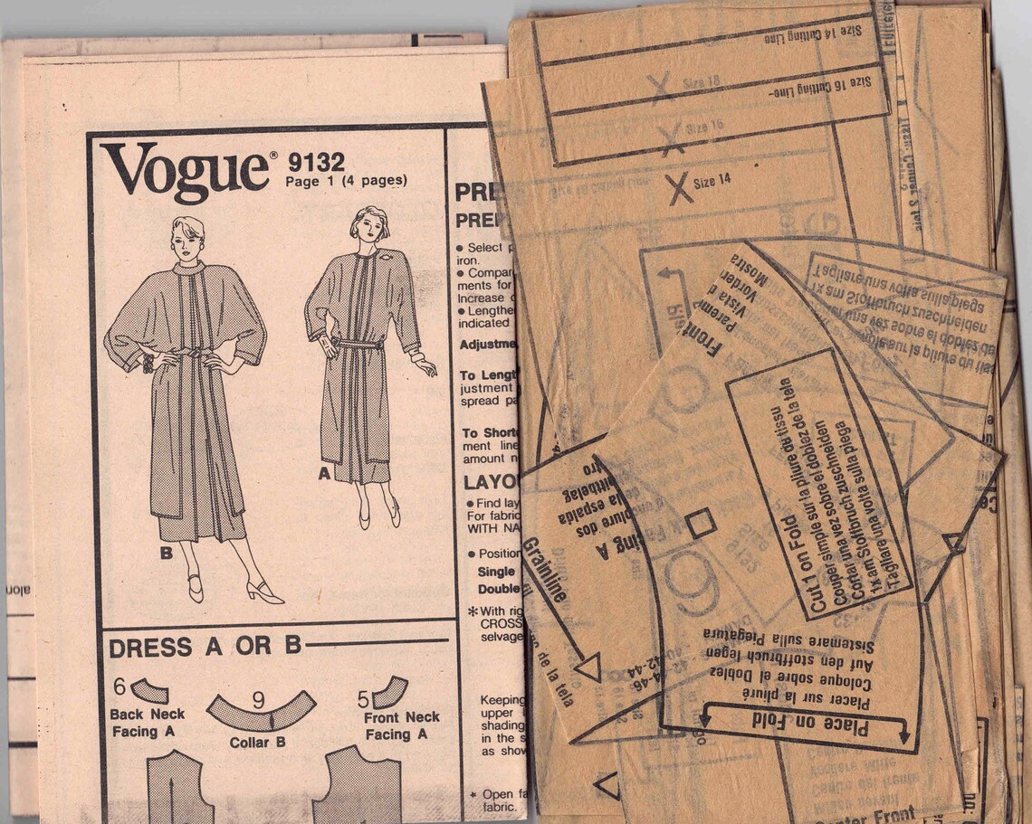 80s Vogue Dress & Overdress Pattern 9132. Cut for Size 16 Bust - Etsy