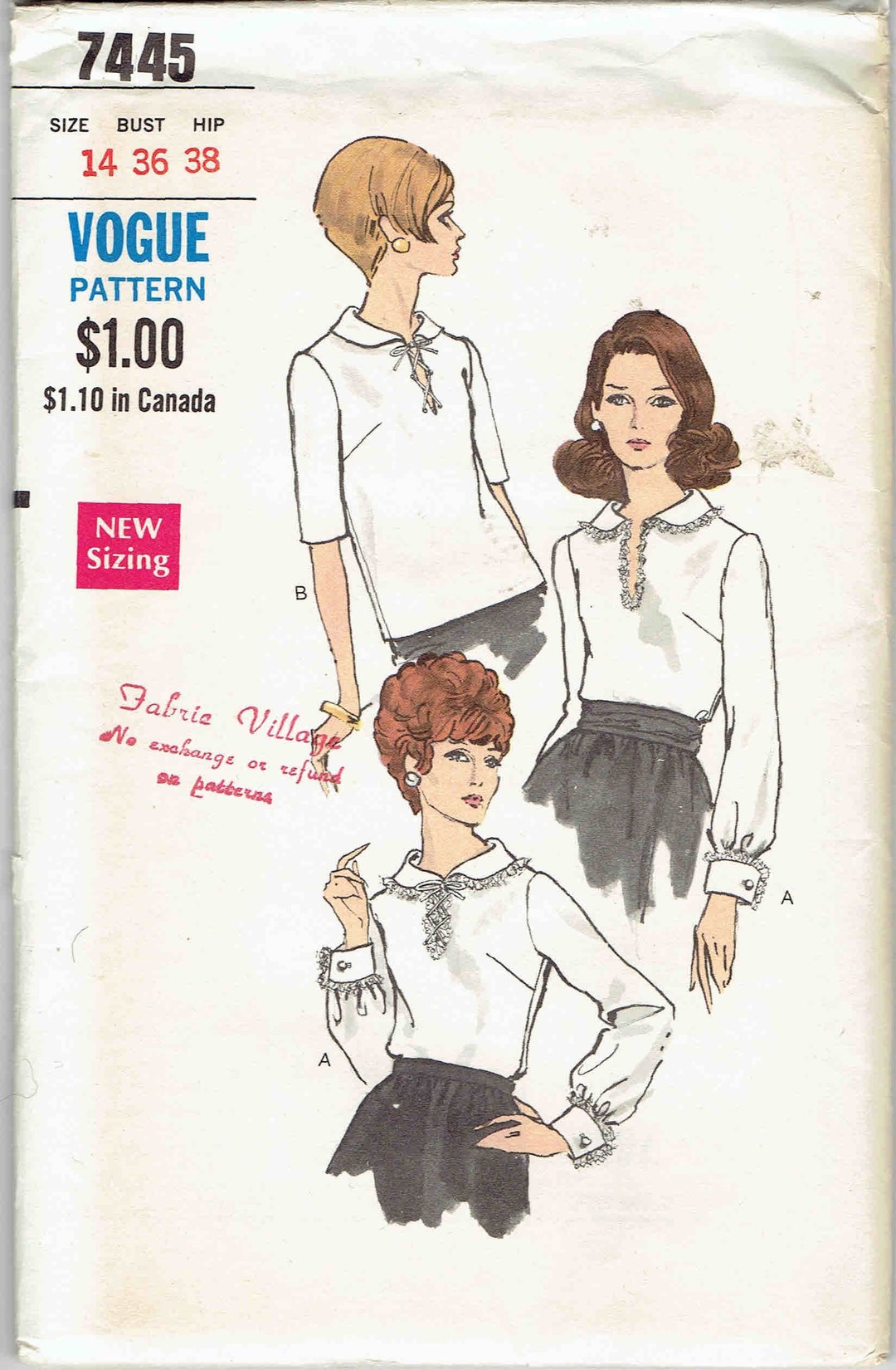 Vintage Vogue Blouse Pattern 7445 Size 14 Bust 36. Peter Pan Blouse ...