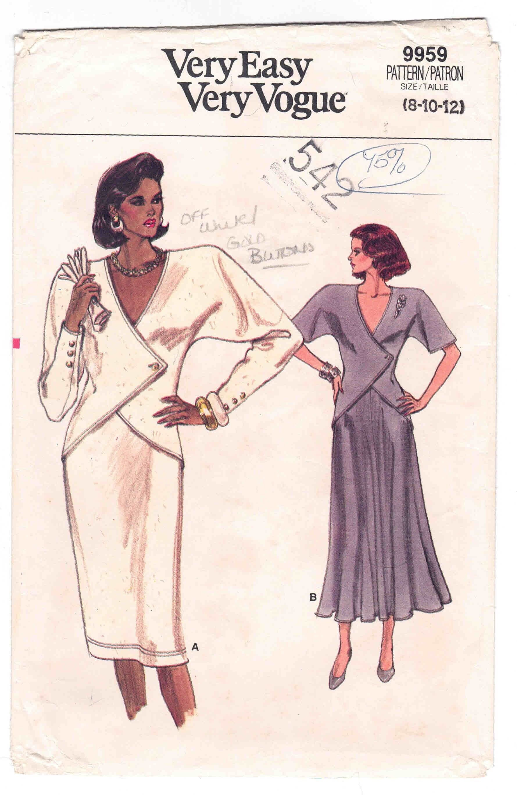 80s Very Easy Vogue Dress Pattern 9959. Uncut/ff Sizes 8-12 Surplice ...