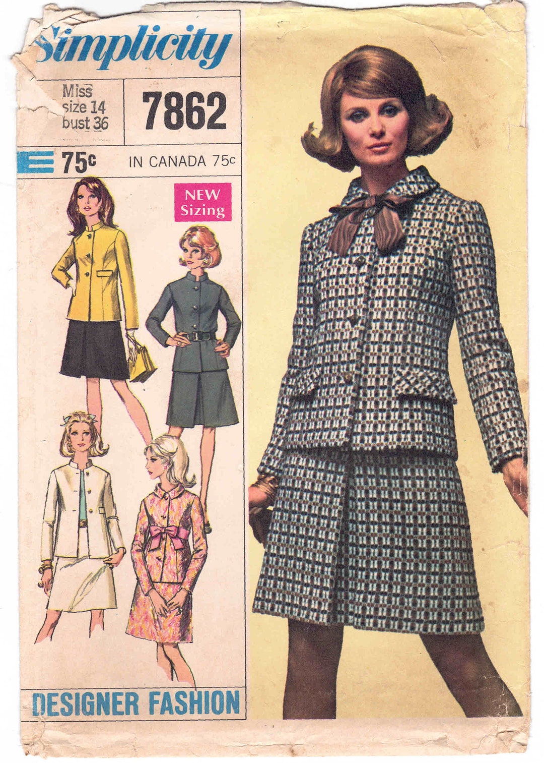 60s Women's Suit Pattern Simplicity 7862 Size 14 Bust 36. Lined Hip ...