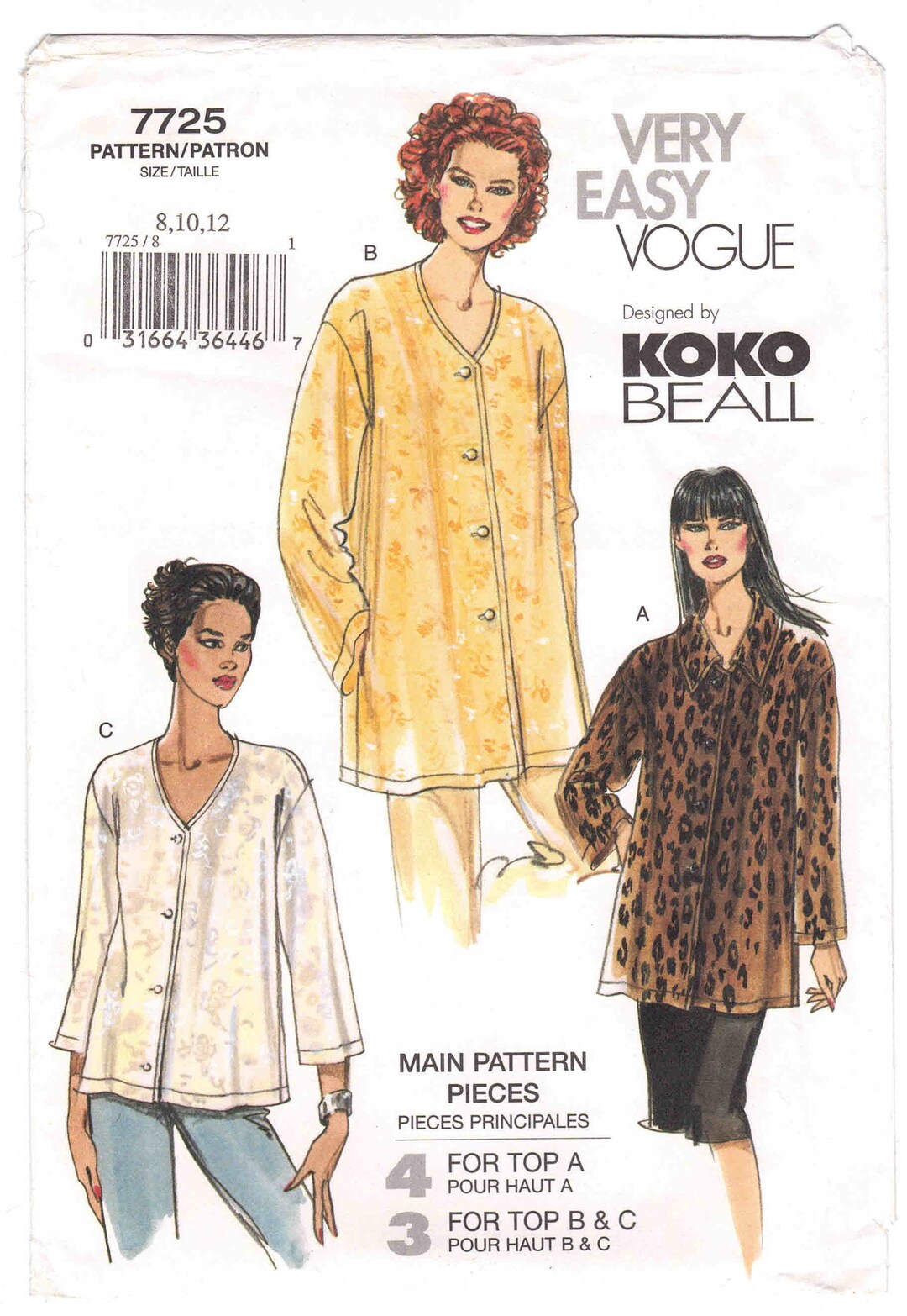 Very Easy Vogue Koko Beall Top Pattern 7725. Uncut/ff Sizes 8-12. Drop ...