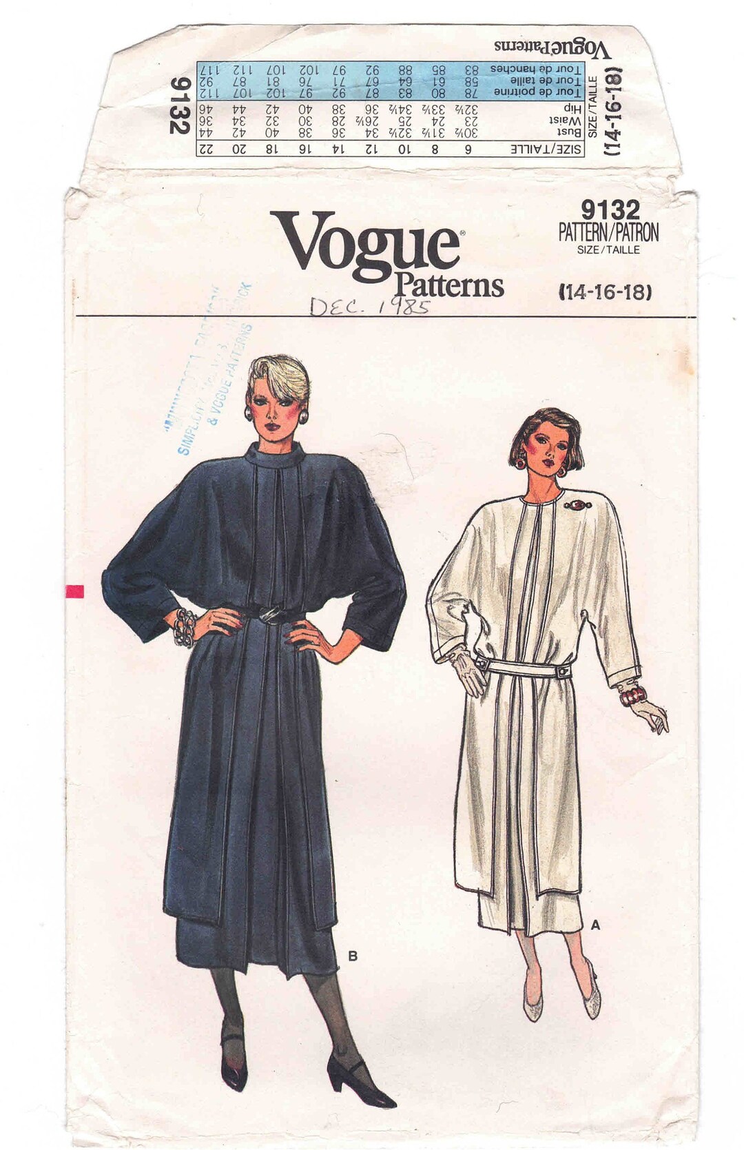80s Vogue Dress & Overdress Pattern 9132. Cut for Size 16 Bust Loose ...