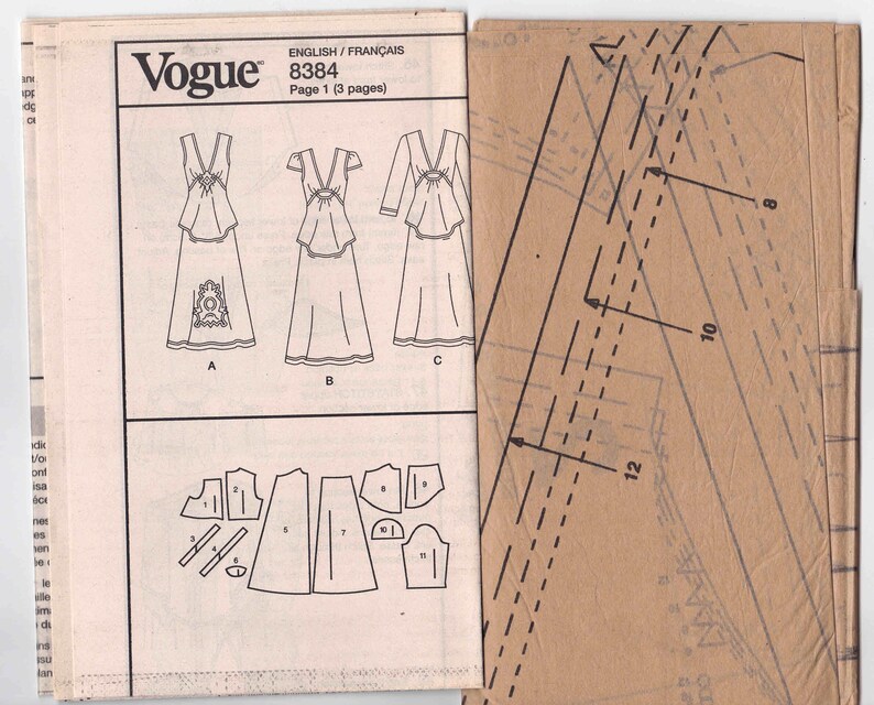 Vogue Dress Pattern 8384 Uncut/ff Sizes 6-12 Bust 30.5-34. Deep V Neck ...