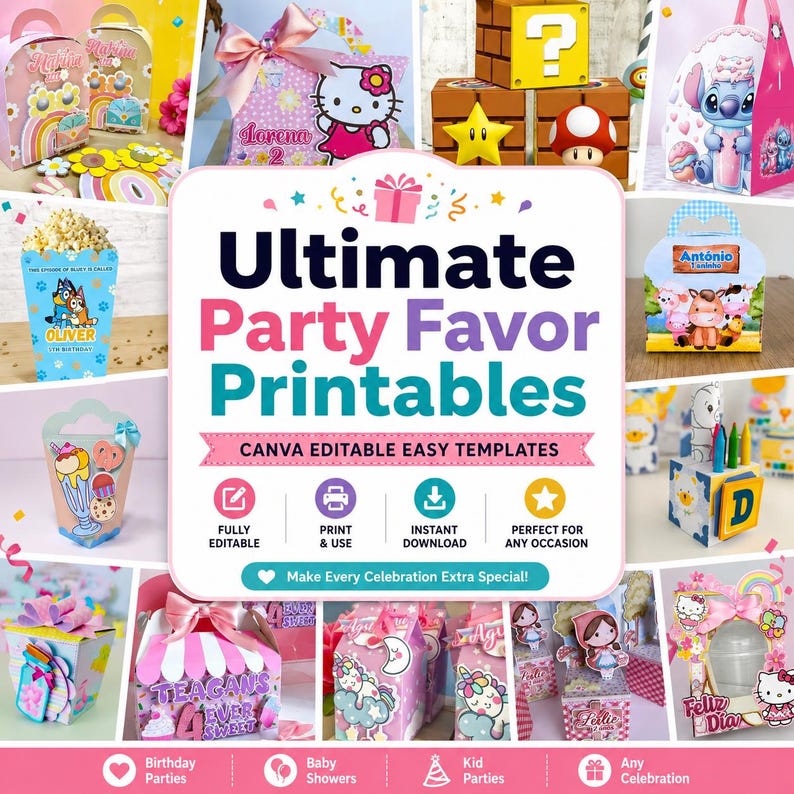 Editable Party Favor Templates Bundle, Canva Party Printables (chip Bag ...